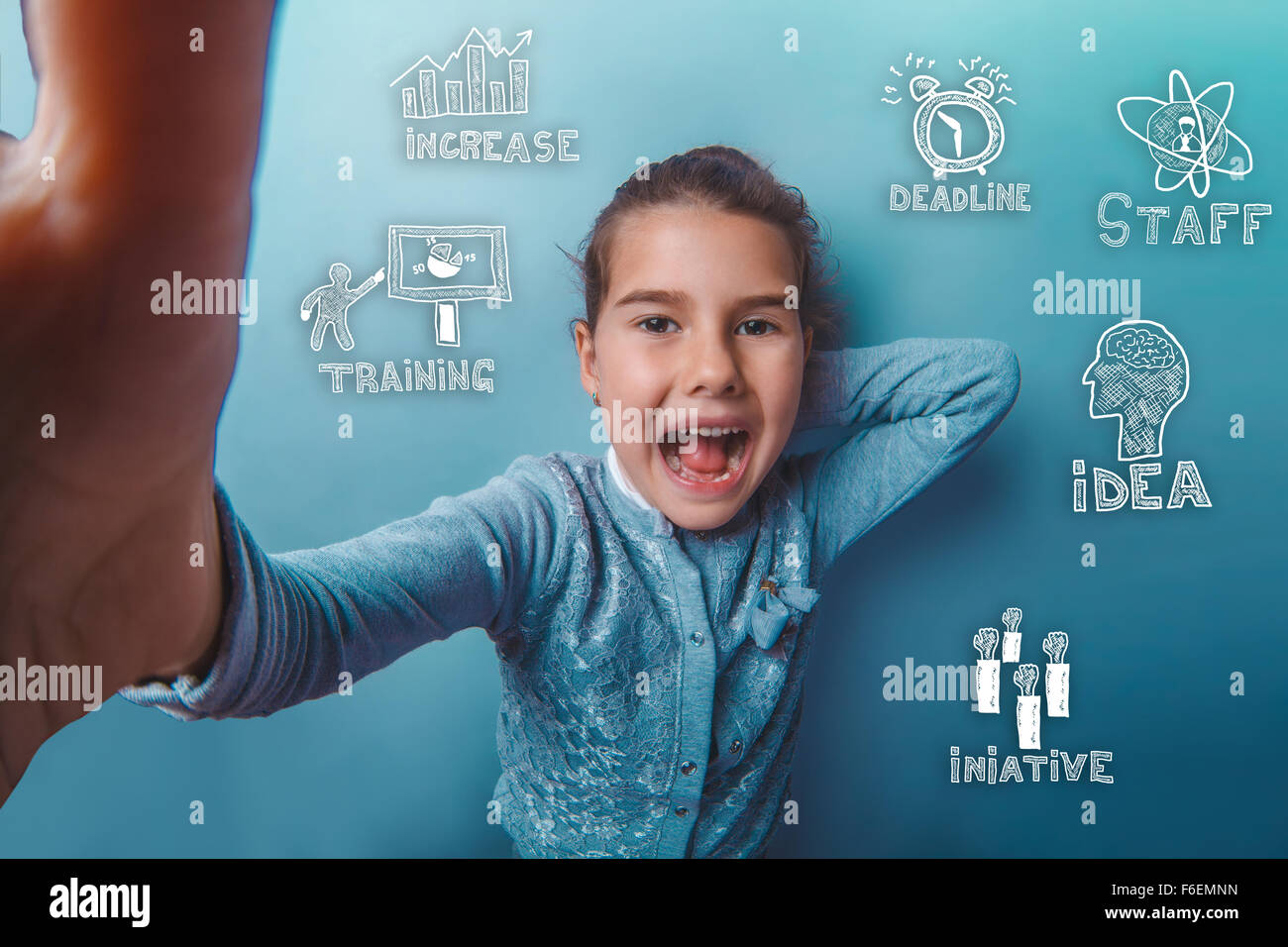 Teen girl laughs and makes a photo thumbnail icons set business Stock ...