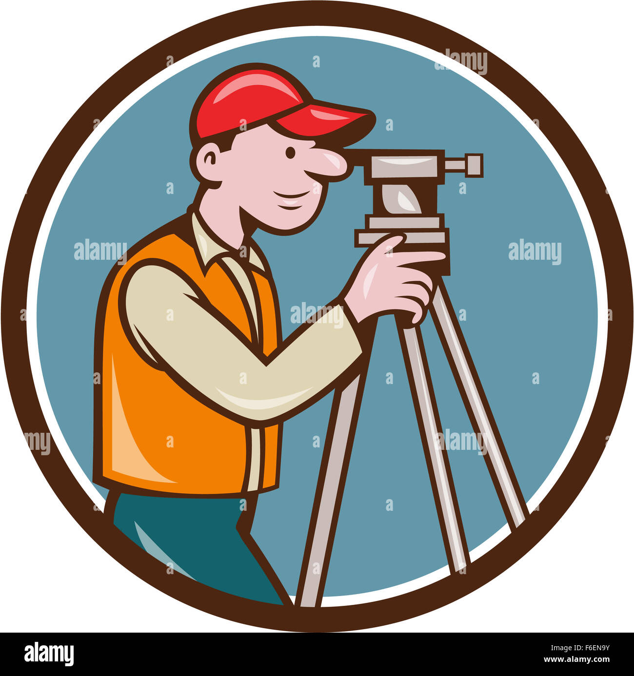 Illustration of a surveyor geodetic engineer looking through theodolite ...