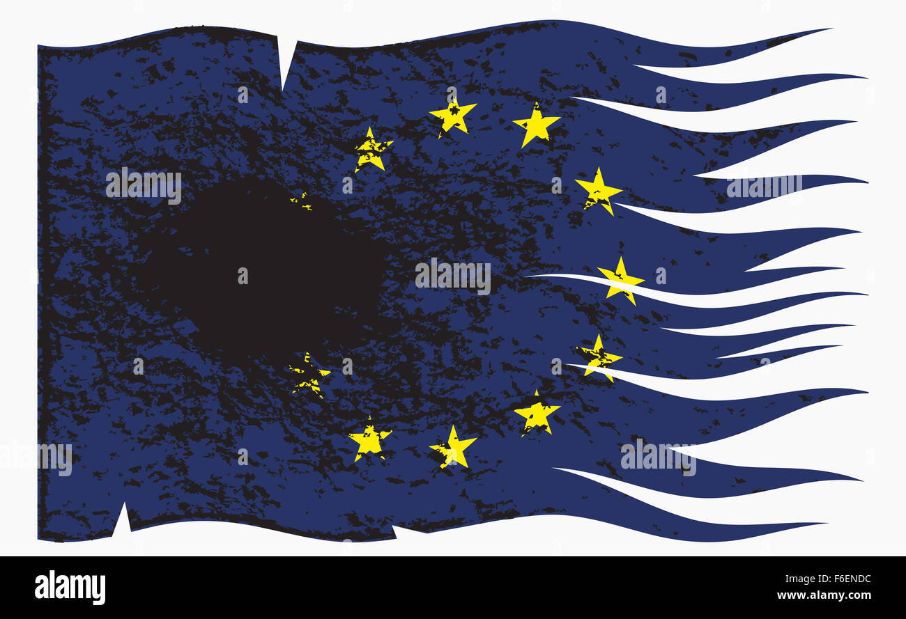 A wavy aged and torn EU flag isolated on a white background Stock Photo ...