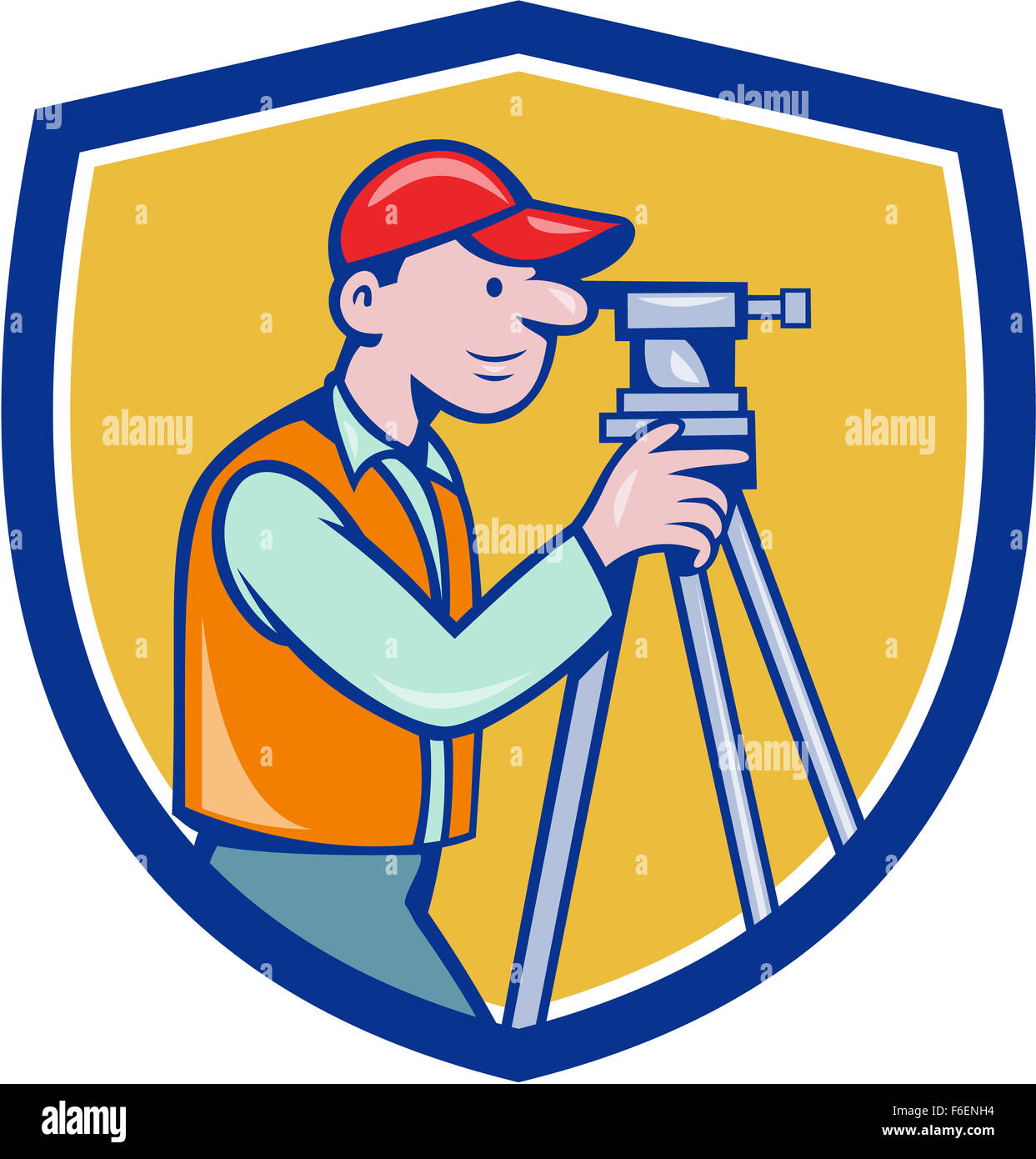 Illustration of a surveyor geodetic engineer looking through theodolite ...