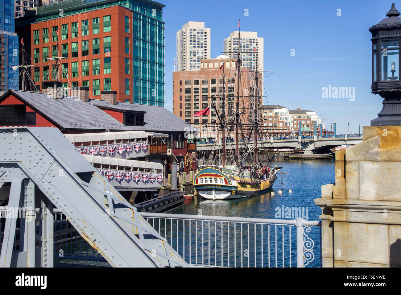 The Fully Rigged ship Eleanor moored in Boston Harbor, (Harbour Stock ...