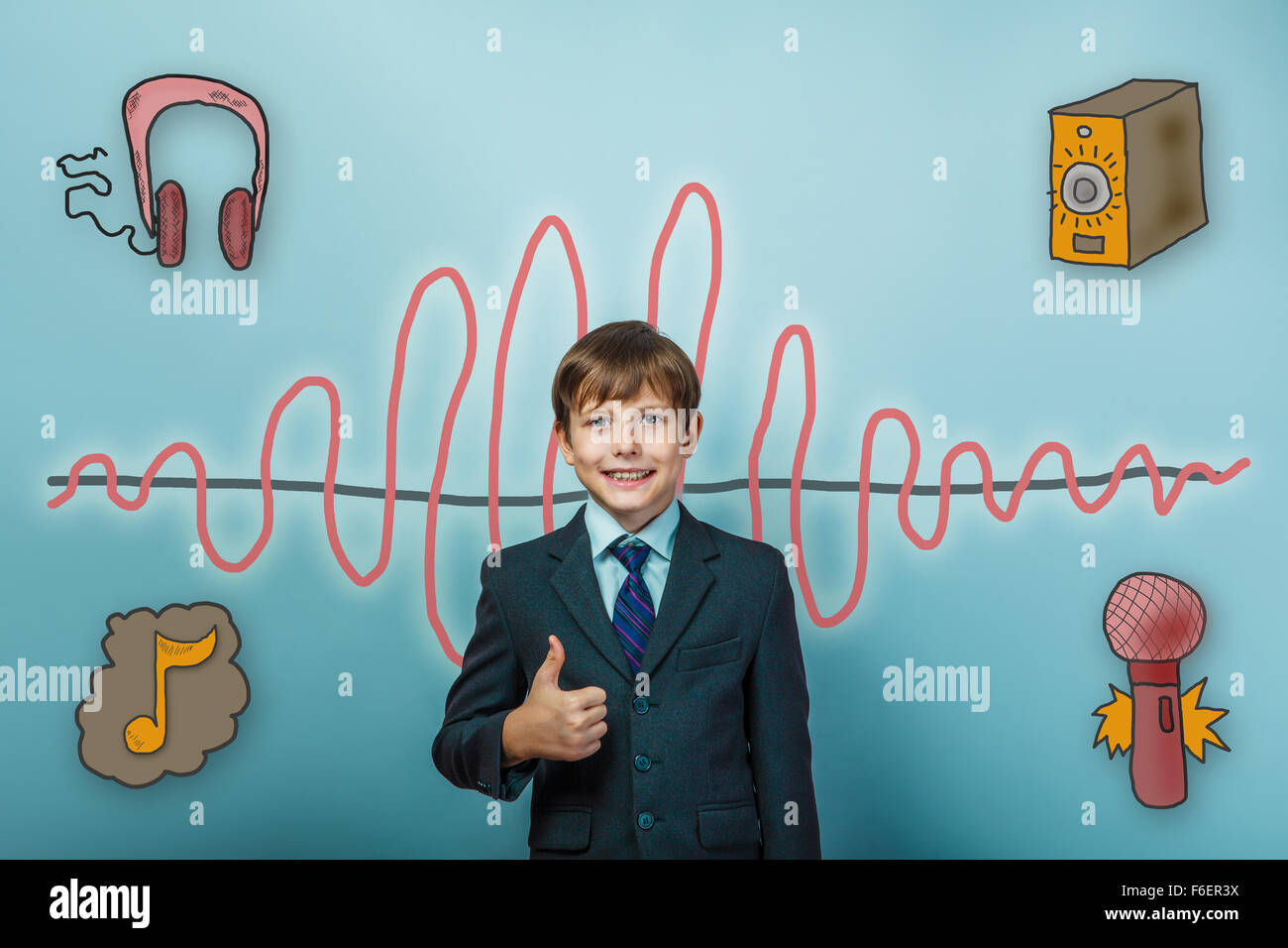 Teen boy businessman smiling and showing hand sign yes sound wav Stock ...