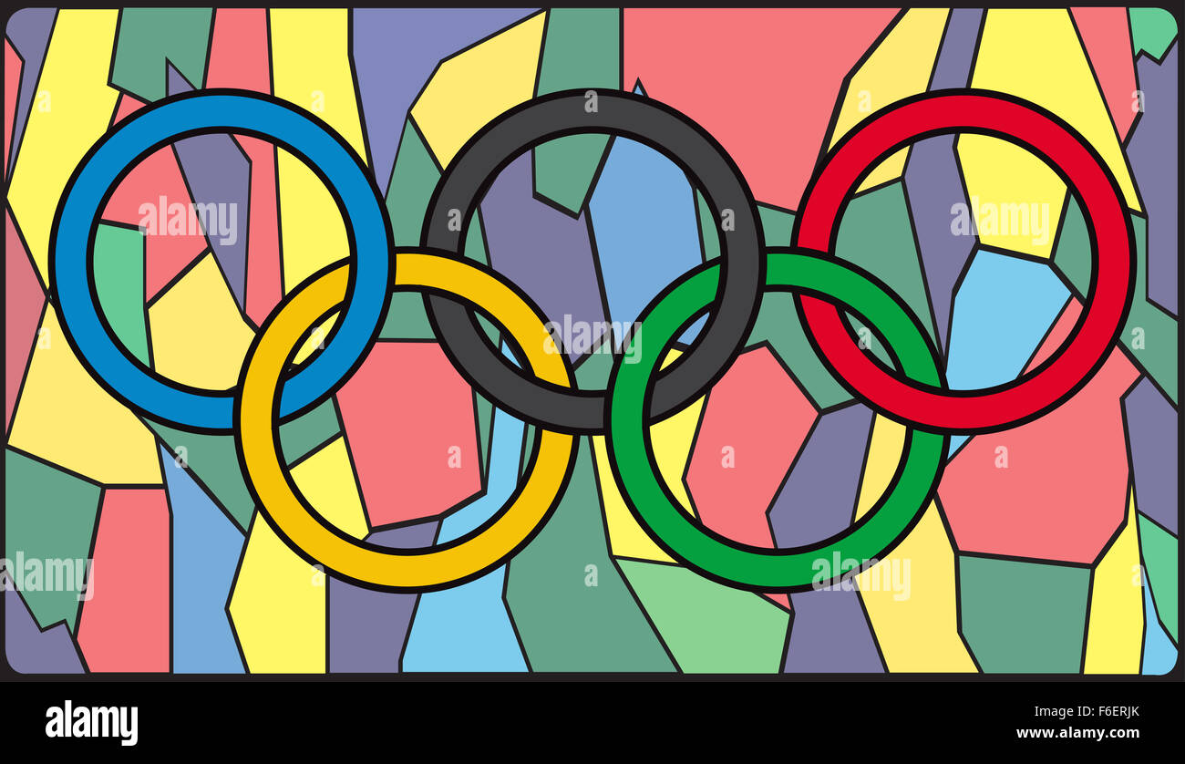 Olympic rings on a stained glass window design Stock Photo - Alamy