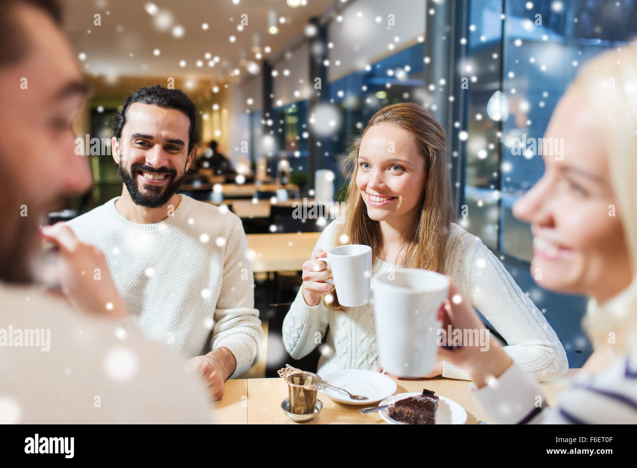 happy friends meeting and drinking tea or coffee Stock Photo - Alamy