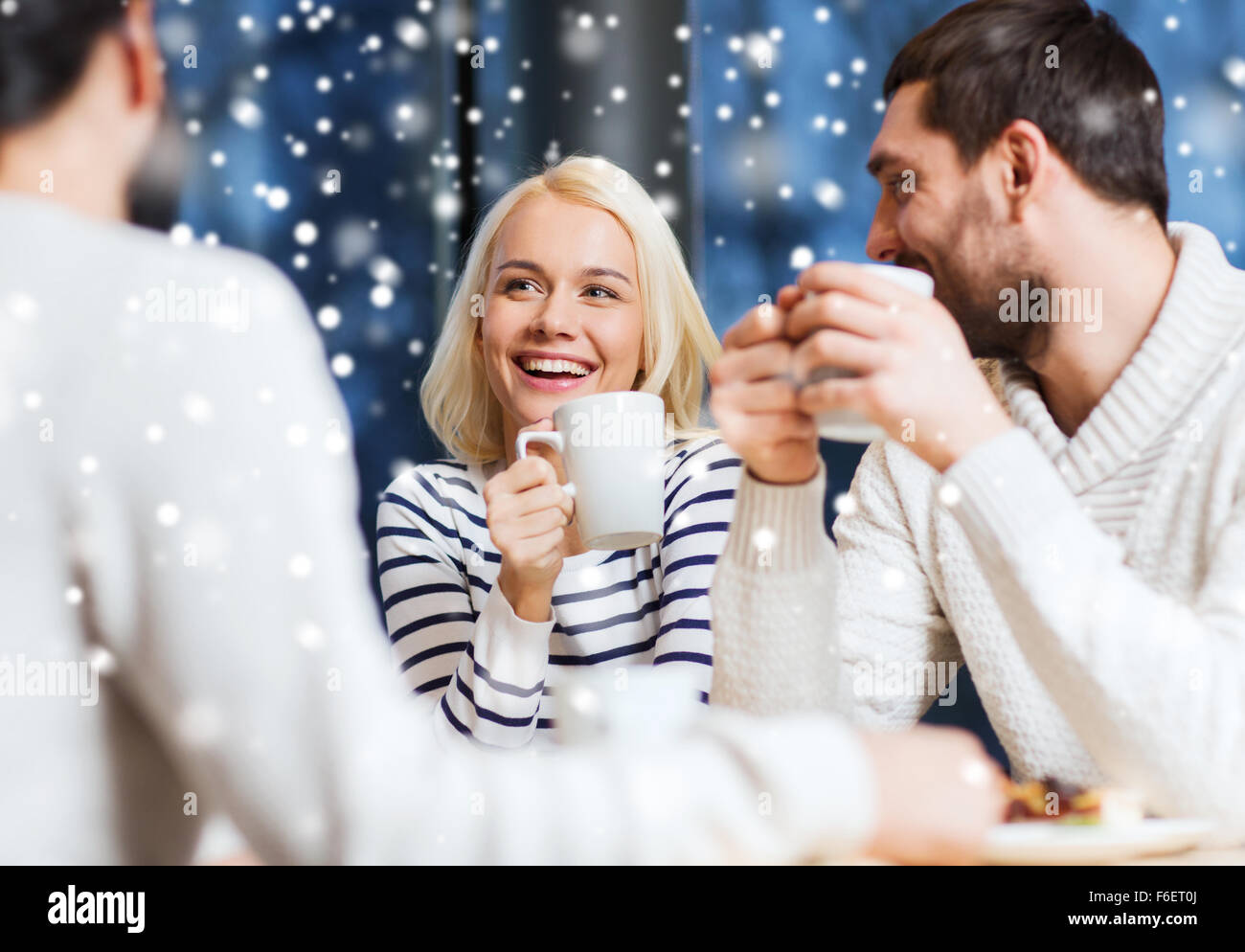 happy friends meeting and drinking tea or coffee Stock Photo - Alamy