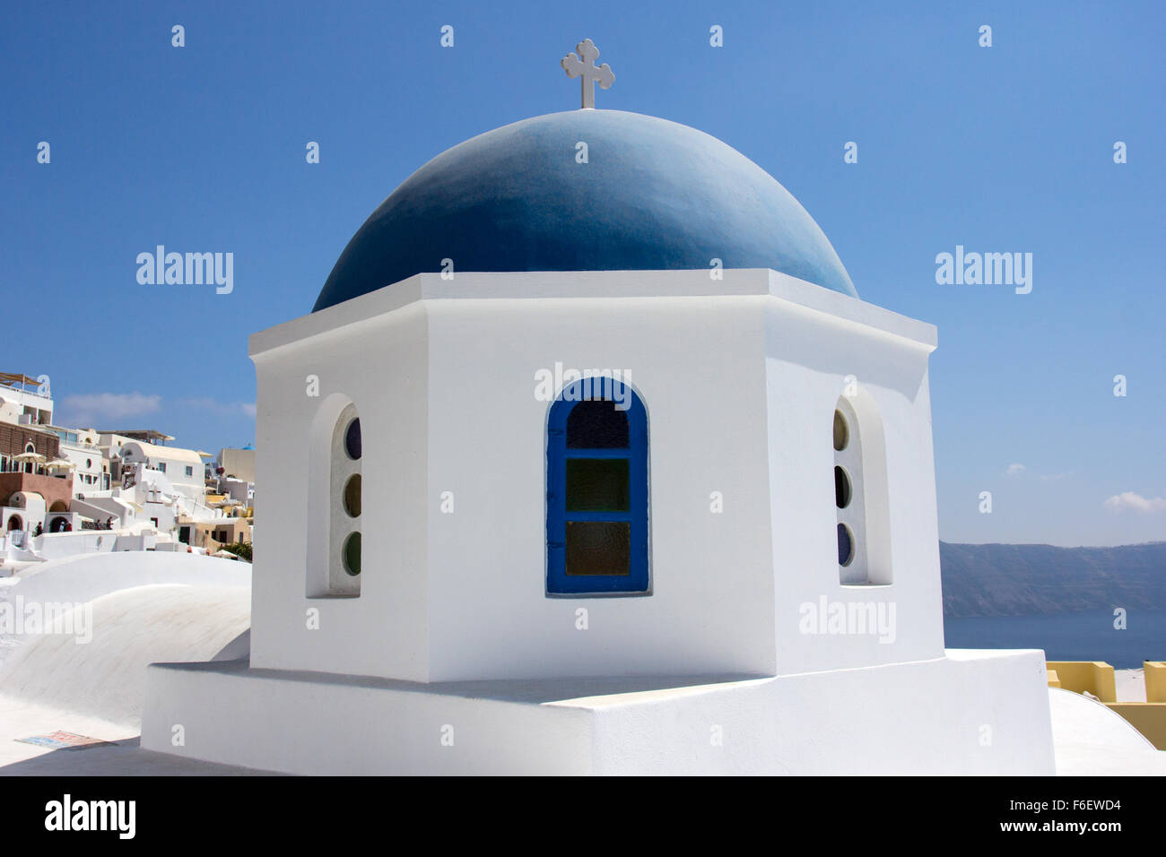 Oia church with blue roof Stock Photo - Alamy