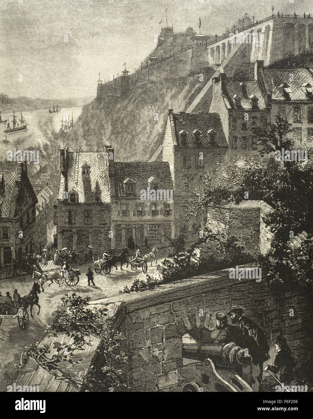Canada. Quebec. View of the city from the ancient wall. Engraving at ...