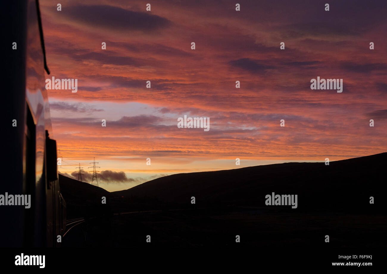sunrise over scottish highlands, from caledonian sleeper train to ...