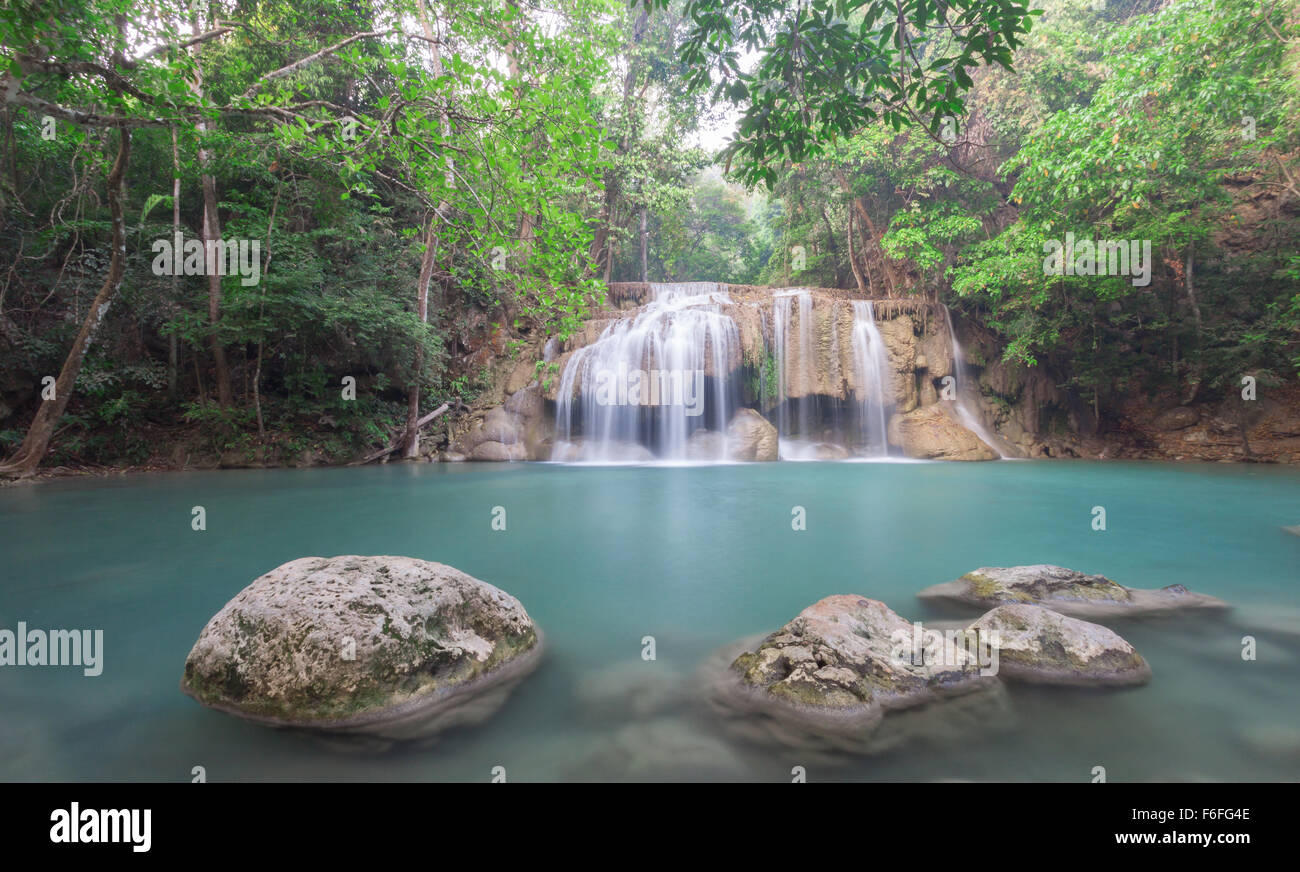 Erawan Waterfall 2nd level, Erawan National Park in Kanchanaburi ...