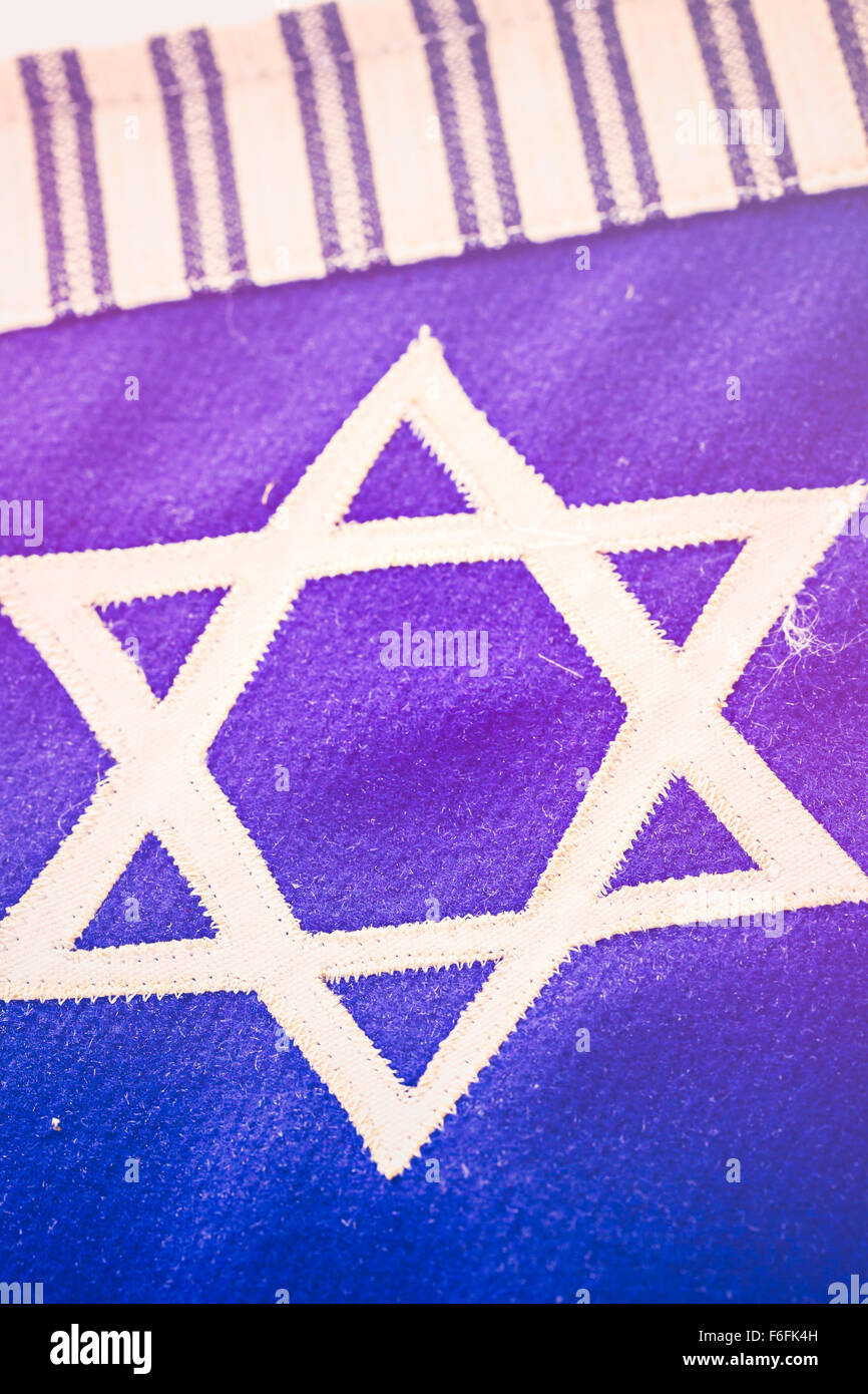 Stitched Star of David on blue banner flag Stock Photo - Alamy