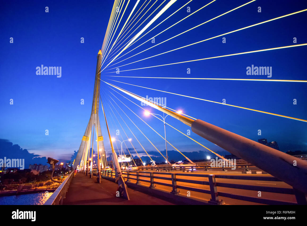 The Rama VIII Bridge is a cable stayed bridge crossing the Chao Phraya ...
