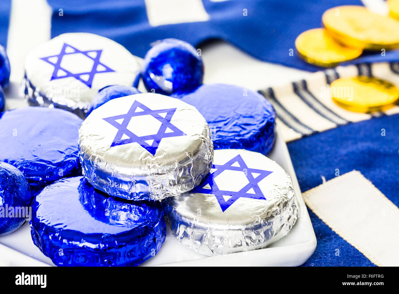 Chocolates with Star of David for Hanukkah Stock Photo - Alamy
