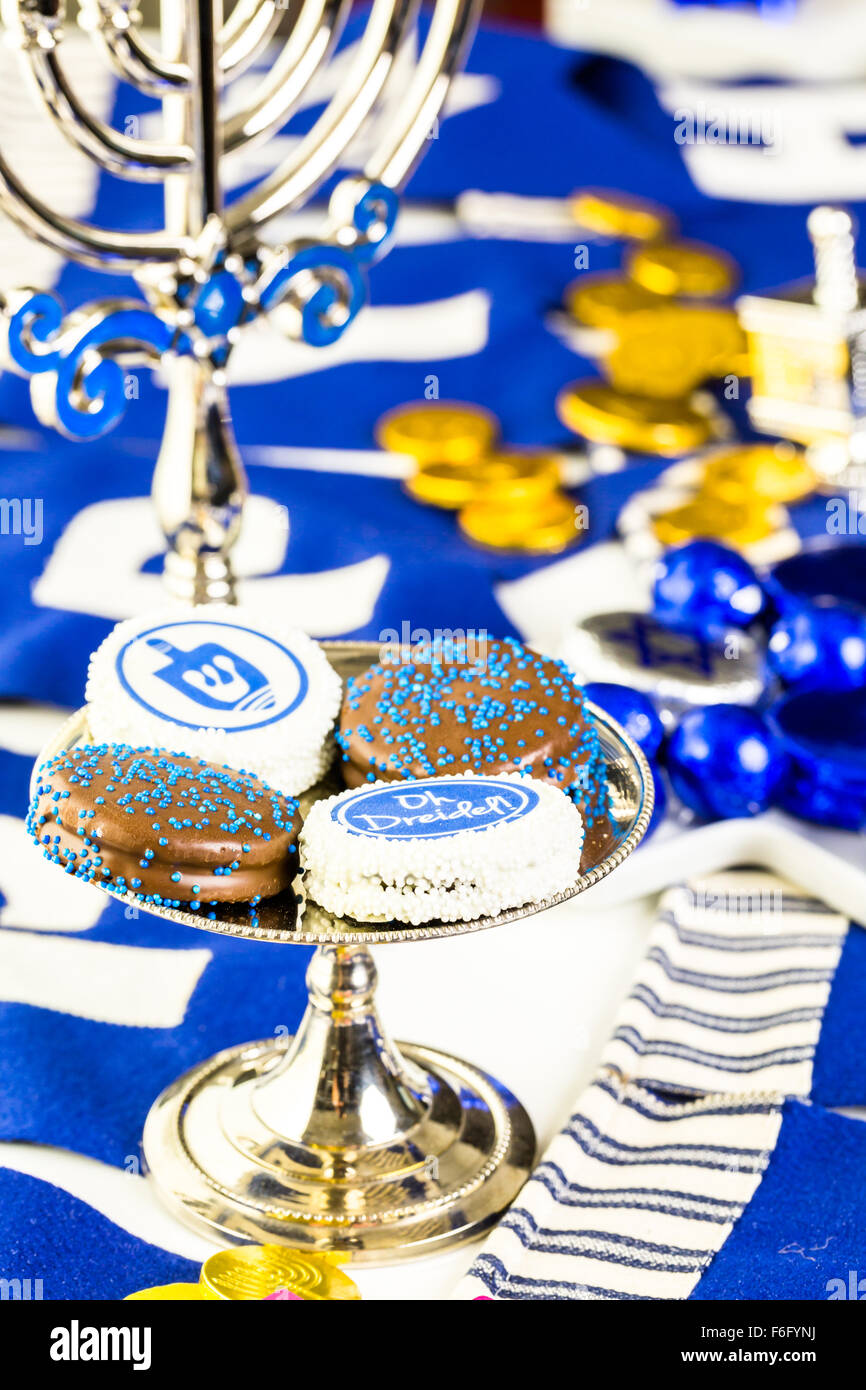 Chocolates decorated with blue sprinkles for Hanukkah Stock Photo - Alamy