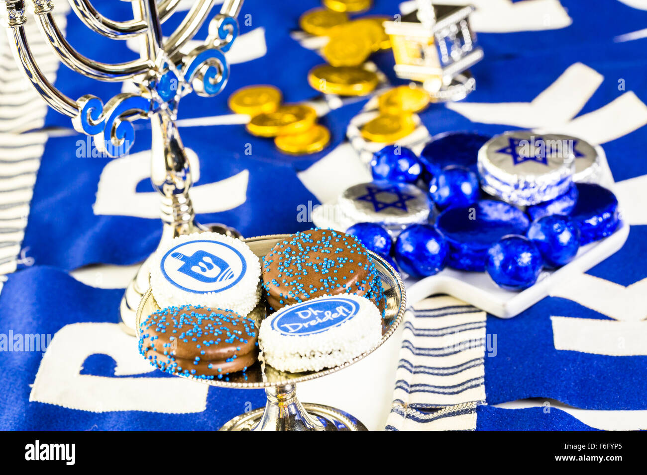 Chocolates decorated with blue sprinkles for Hanukkah Stock Photo - Alamy