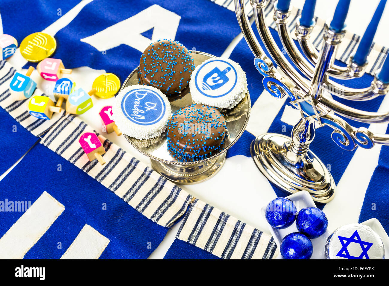 Chocolates decorated with blue sprinkles for Hanukkah Stock Photo - Alamy