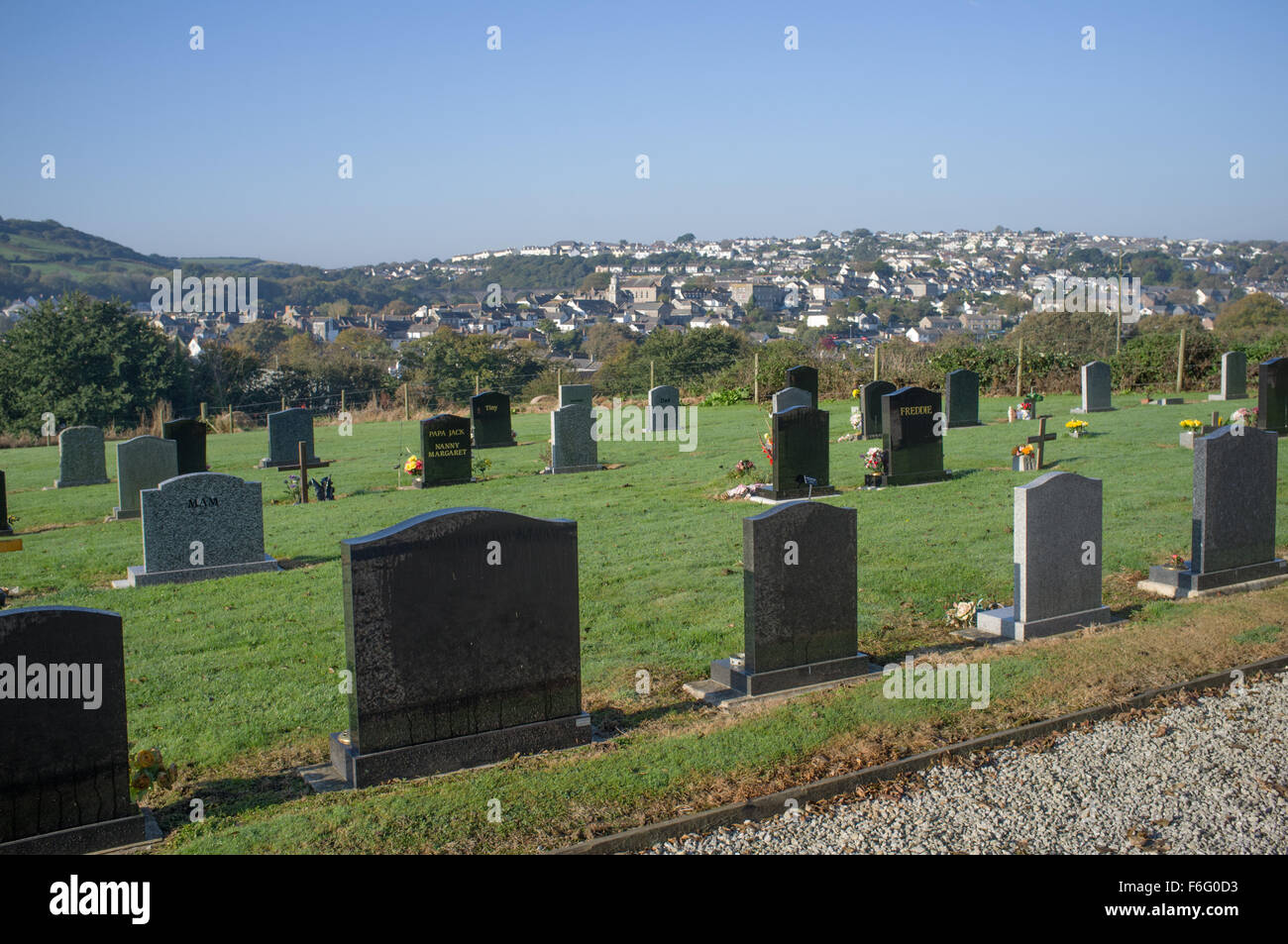 The new Glebe Cemetery in Penryn which overlooks the town of Falmouth ...