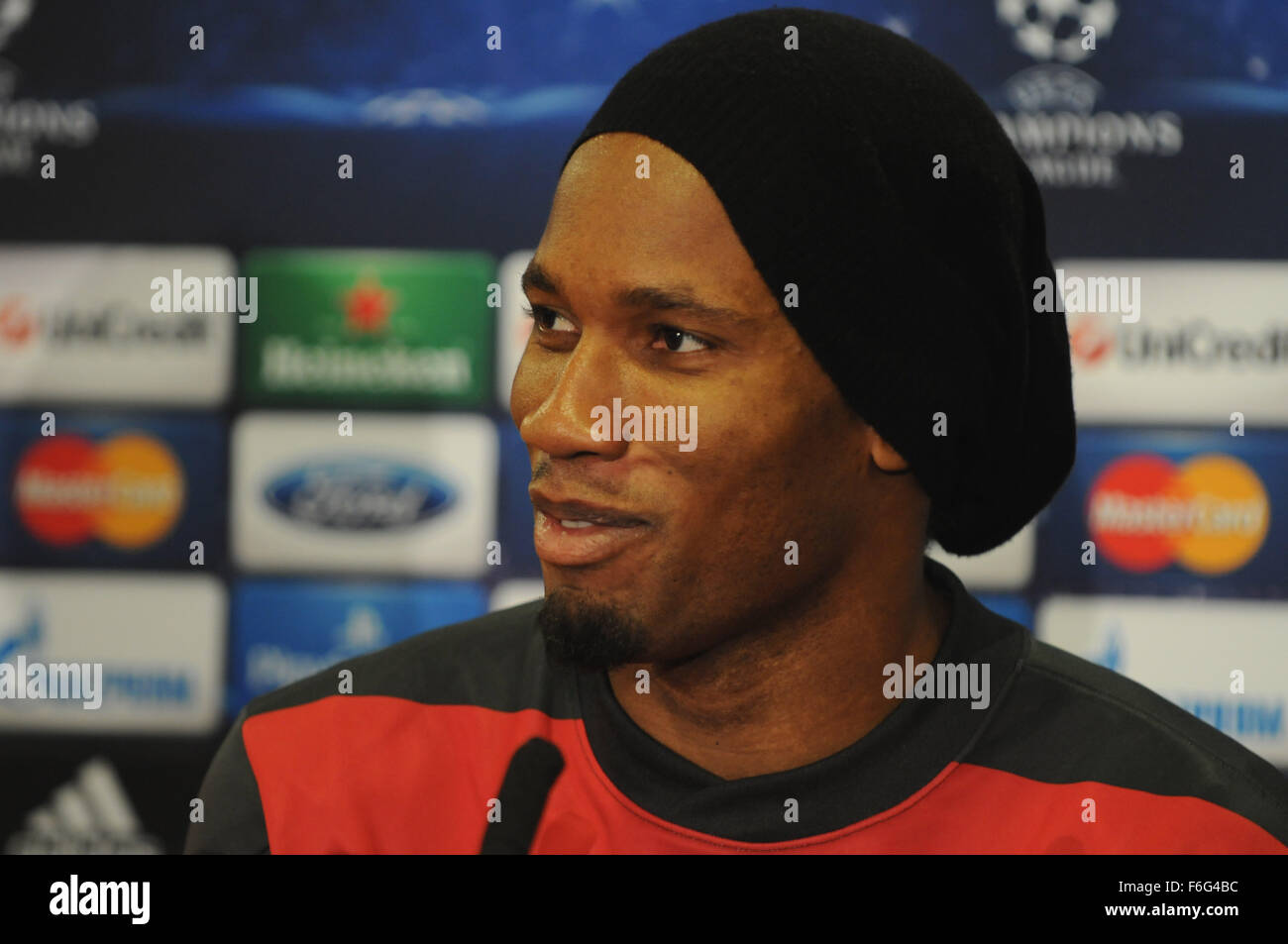 London. UK. Didier Drogba at the press conference before the UEFA match ...