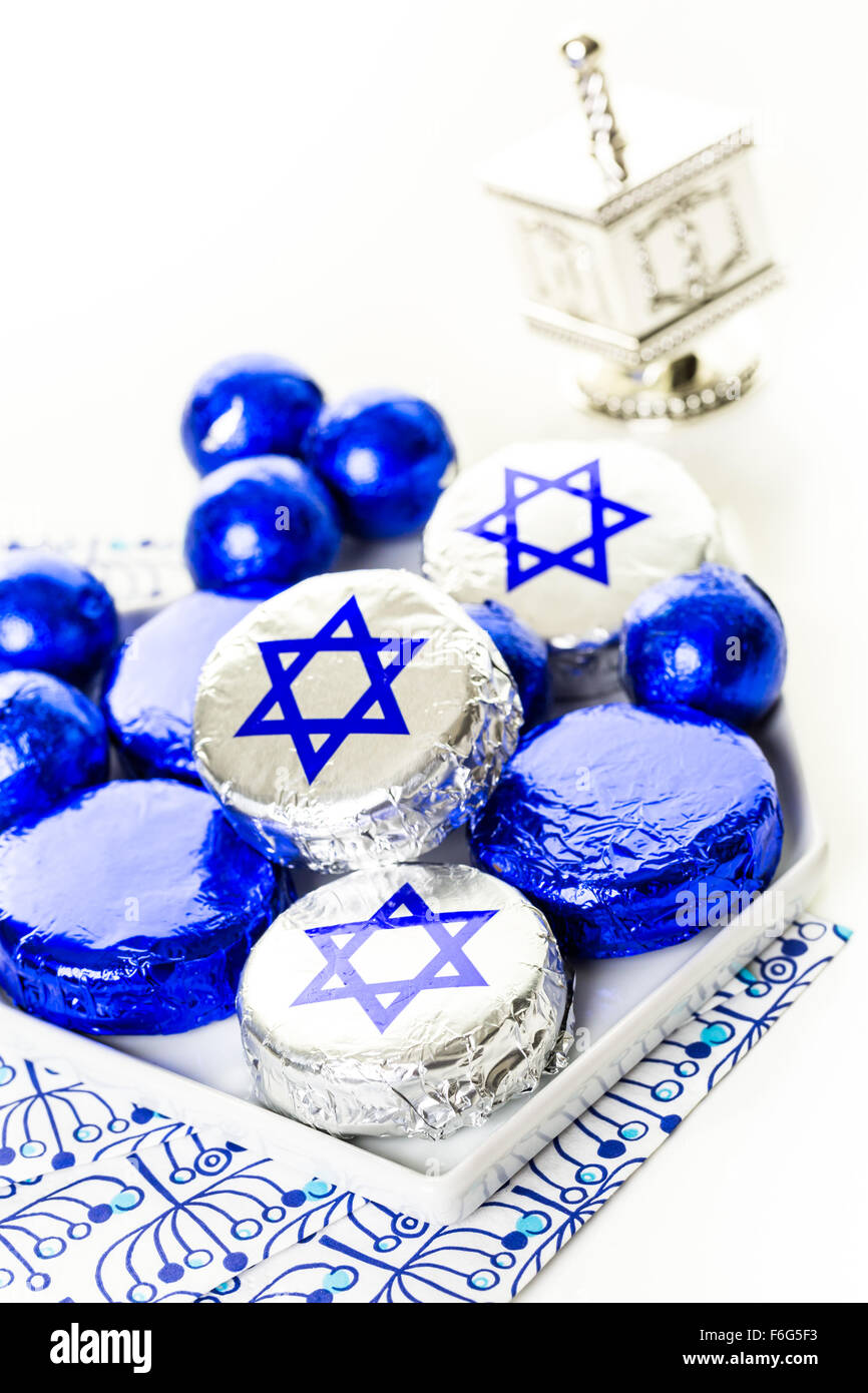 Chocolates with Star of David for Hanukkah Stock Photo - Alamy