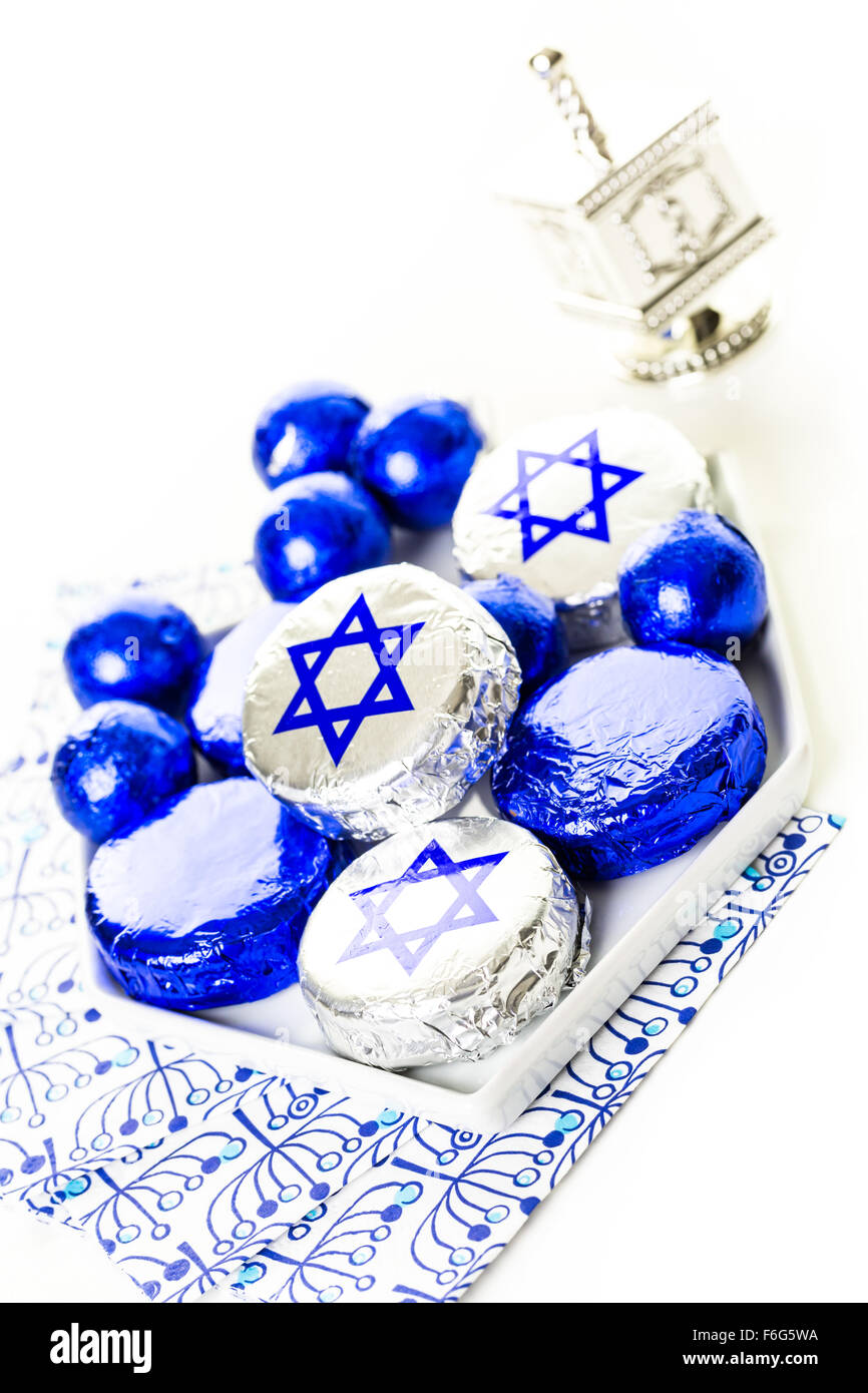 Chocolates with Star of David for Hanukkah Stock Photo - Alamy
