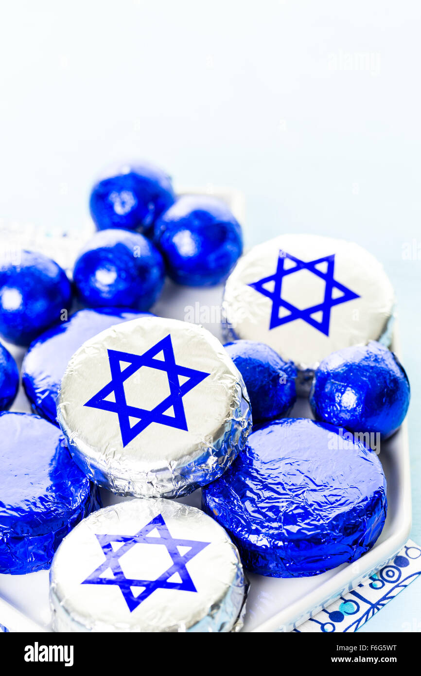 Chocolates with Star of David for Hanukkah Stock Photo - Alamy