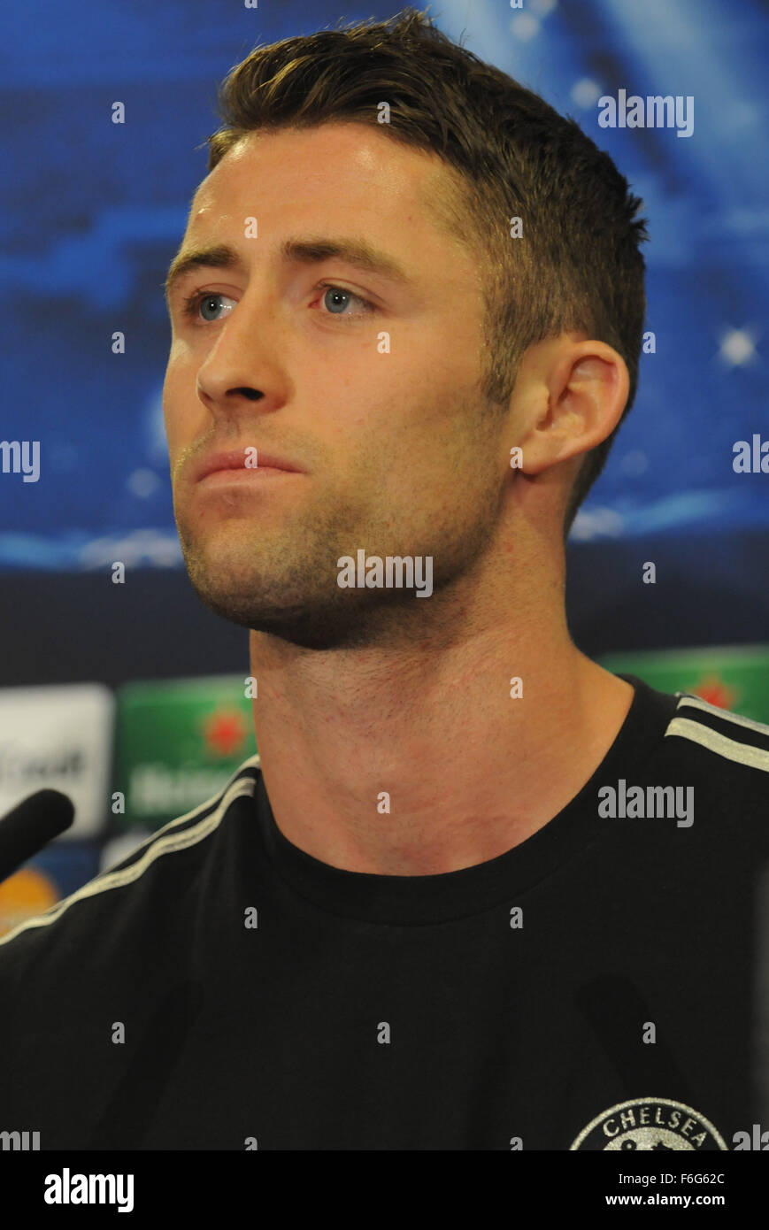 London. UK. Chelsea player Gary Cahill at the press conference before ...