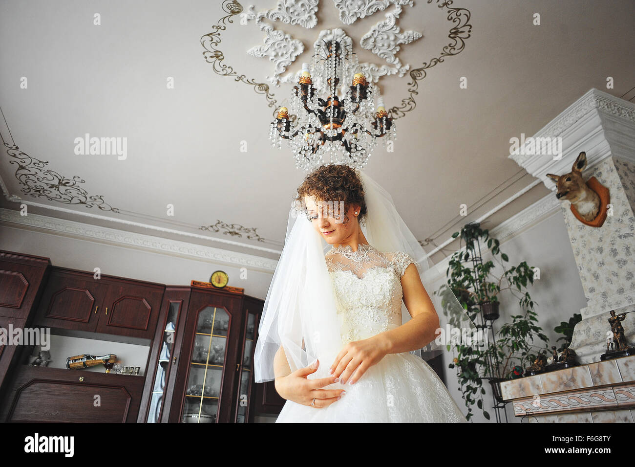 Happy curly bride Stock Photo - Alamy