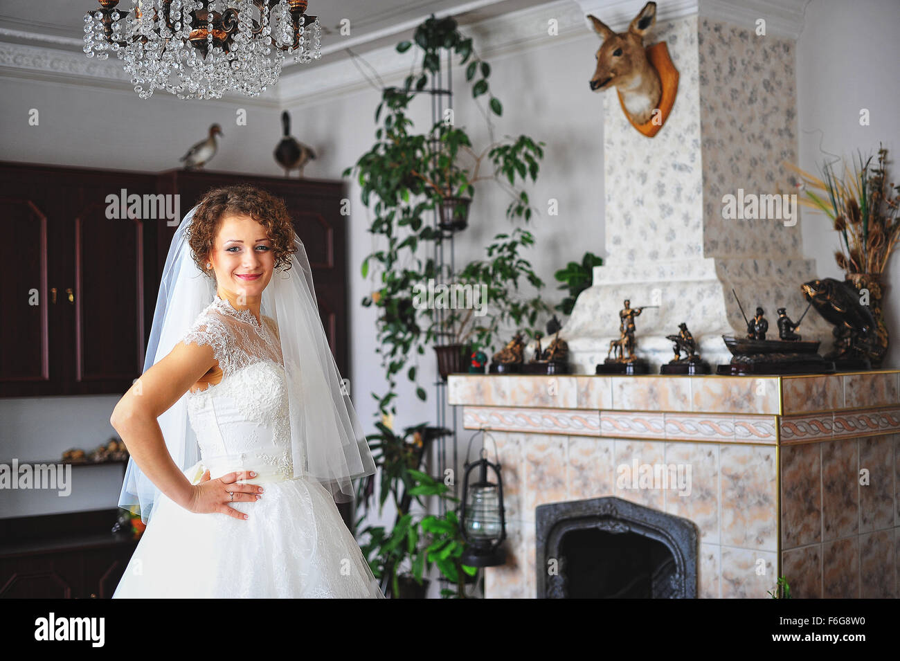 Happy curly bride Stock Photo - Alamy