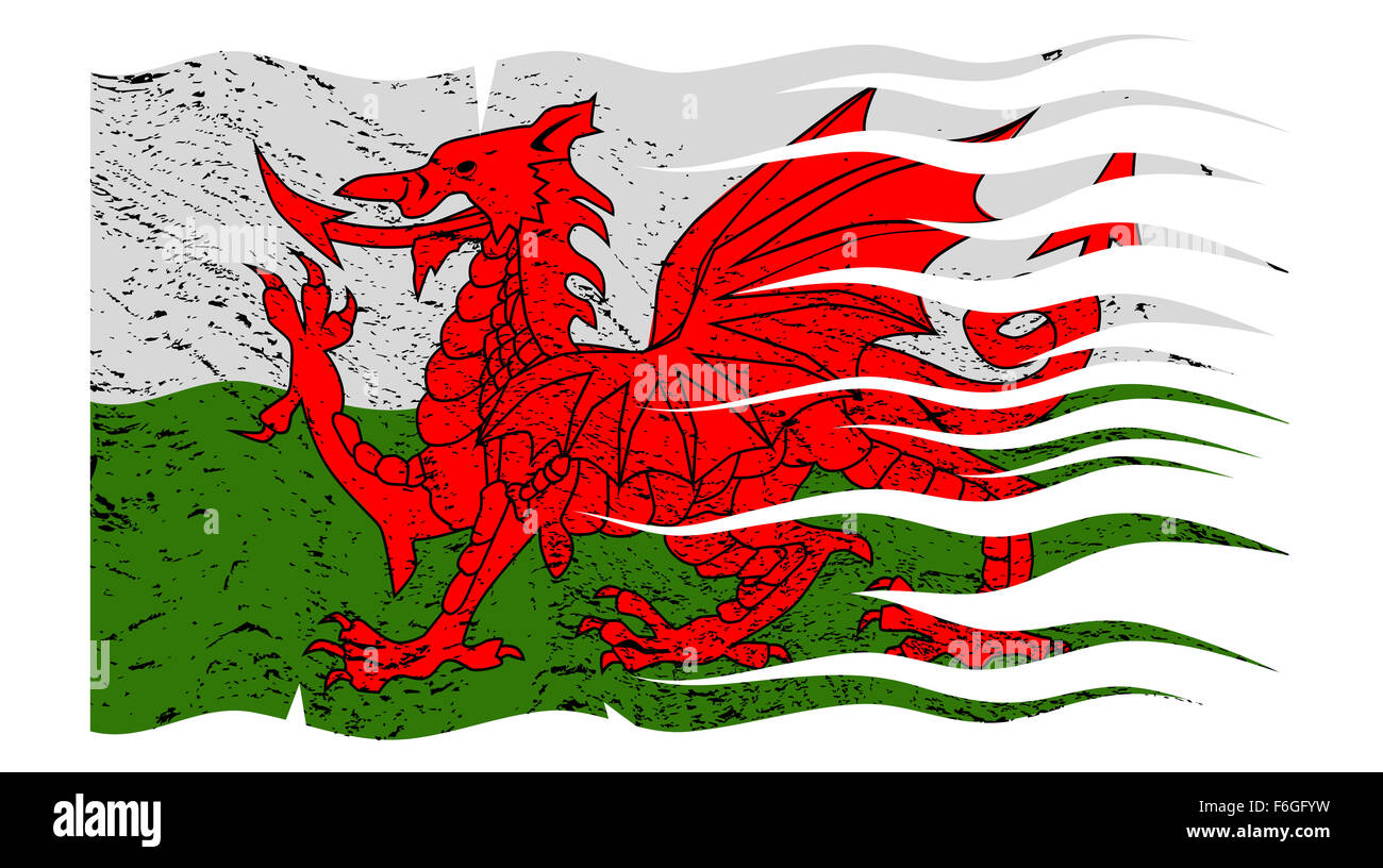 A wavy grunged Welsh flag design isolated on a white background Stock ...