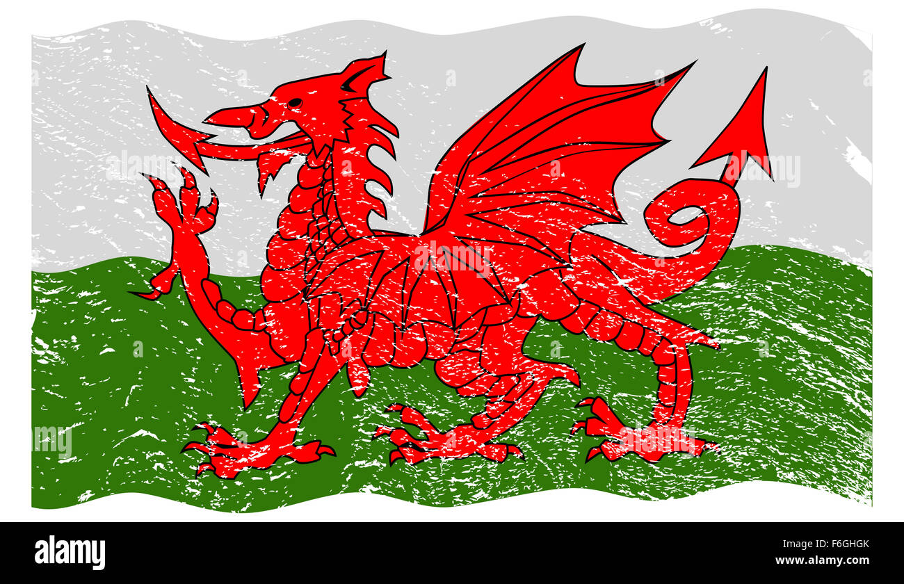 A wavy grunged Welsh flag design isolated on a white background Stock ...