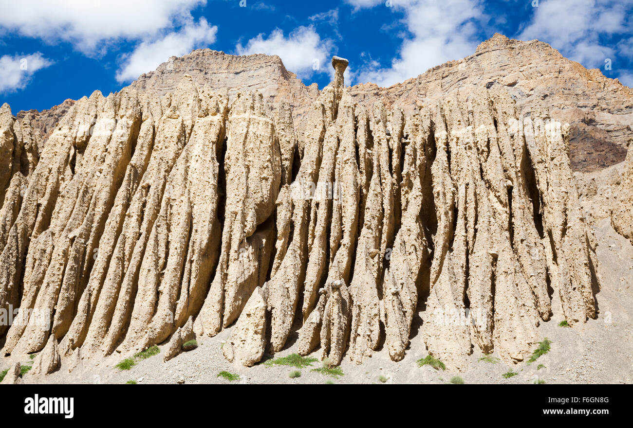 Weather eroded rock formations in Spiti Valley, Himachal Pradesh ...
