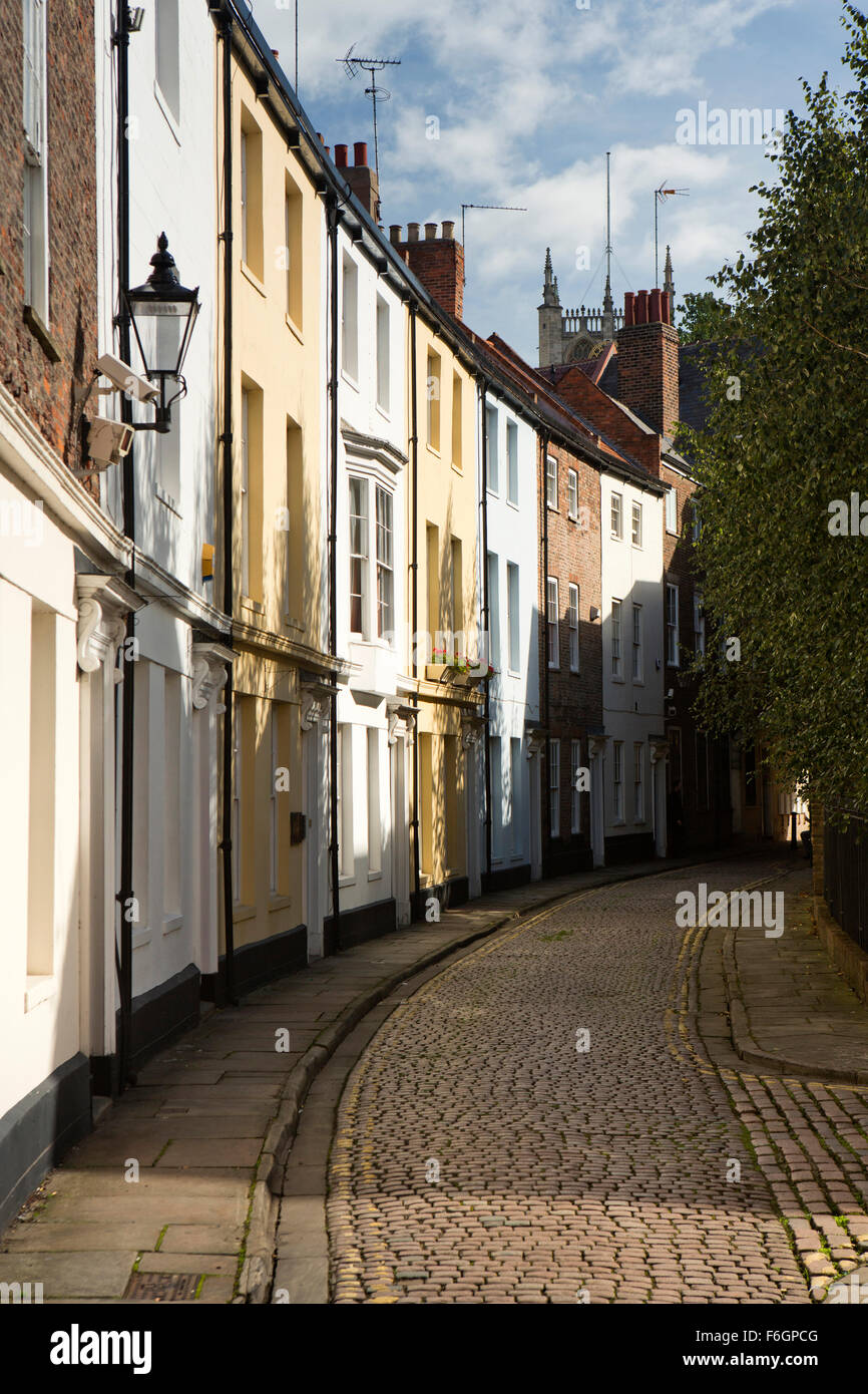 UK, England, Yorkshire, Hull, Prince Street, pastel painted terrace of ...