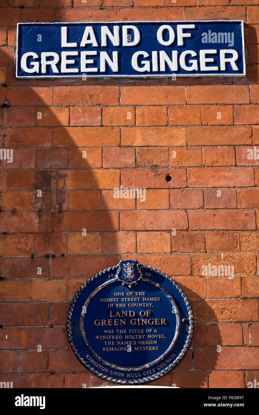 UK, England, Yorkshire, Hull, The Land of Green Ginger, road sign and ...