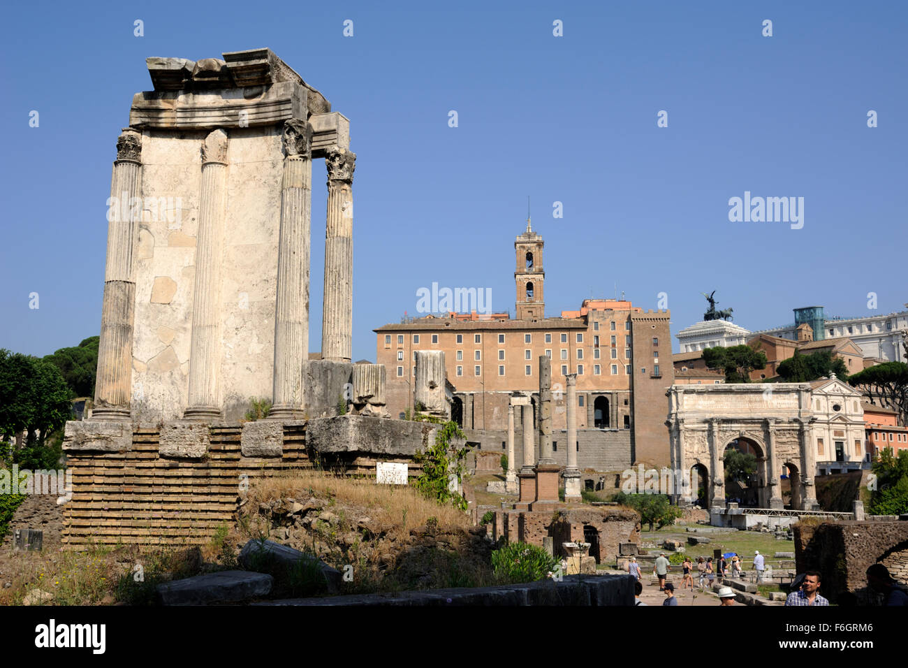 Italy, Rome, Roman Forum, temple of Vesta and Capitoline Hill Stock ...