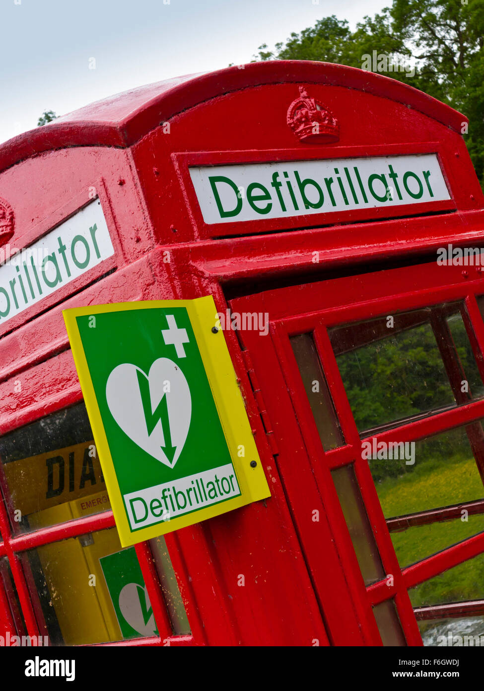 Defibrillator Emergency Life Saving Equipment installed in old red ...