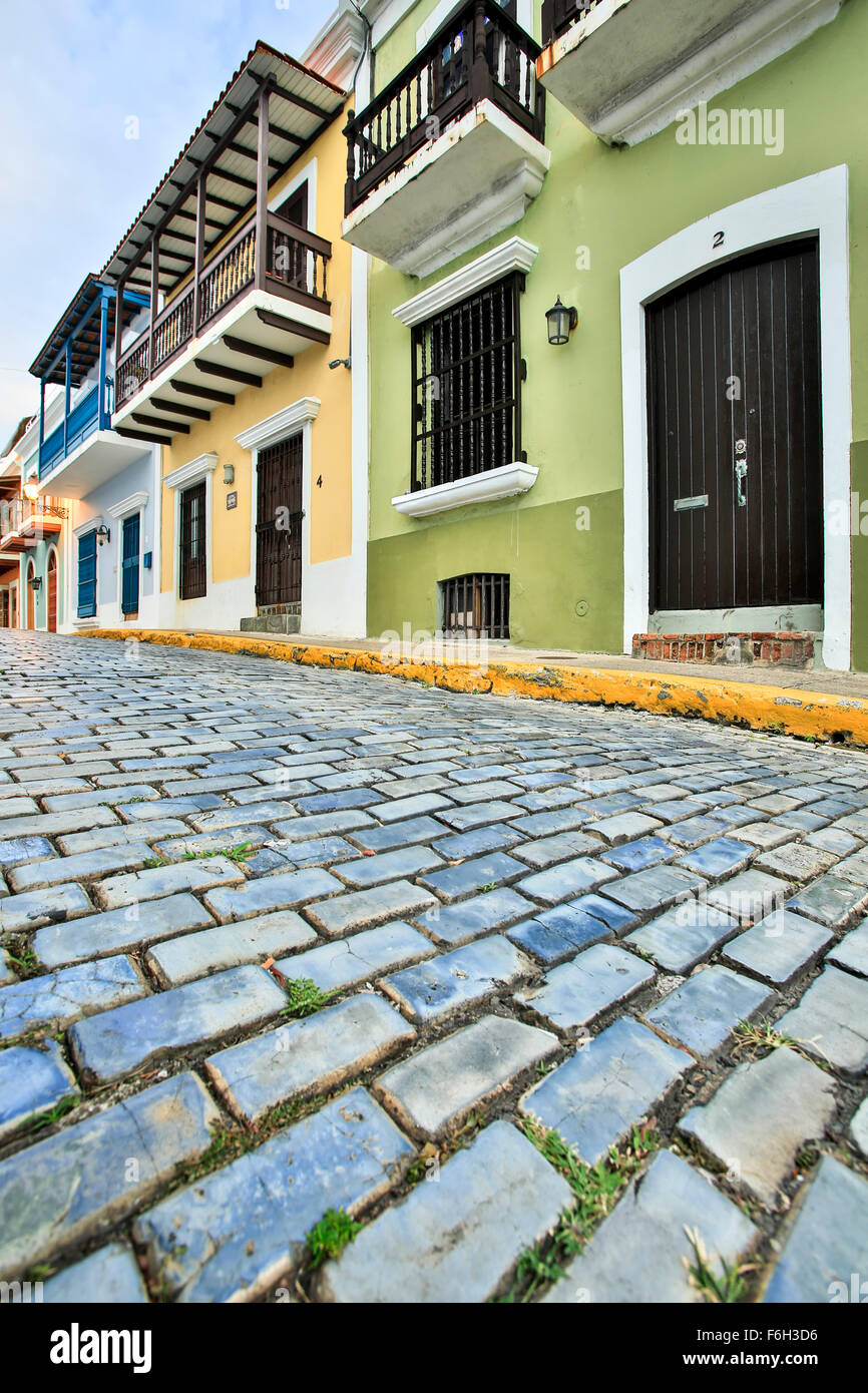Spanish Colonial facades and cobblestones, Old San Juan, Puerto Rico ...
