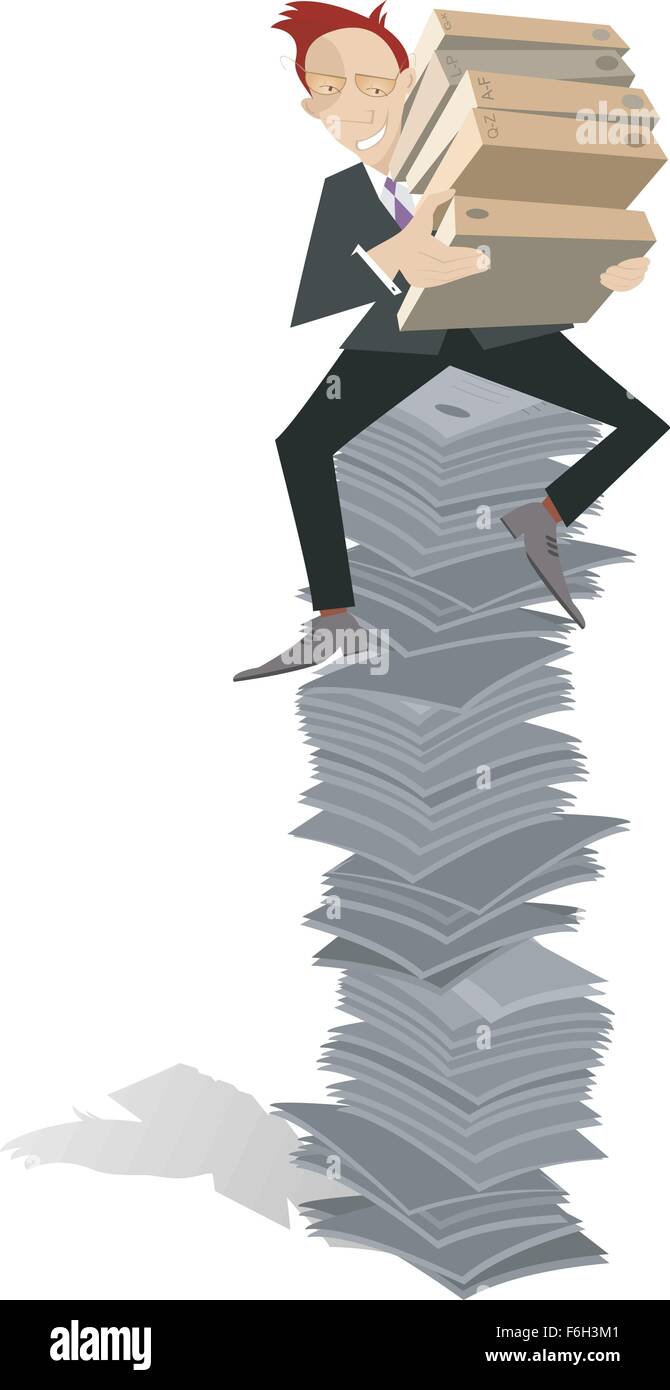 Too much documents and businessman illustration. Businessman sits on ...