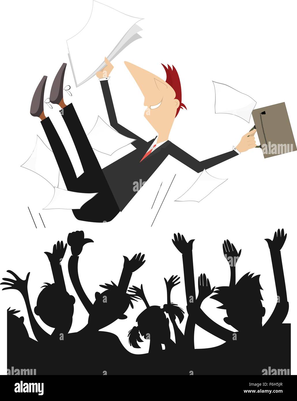 Happy people toss up a man with papers and bag Stock Vector Image & Art ...