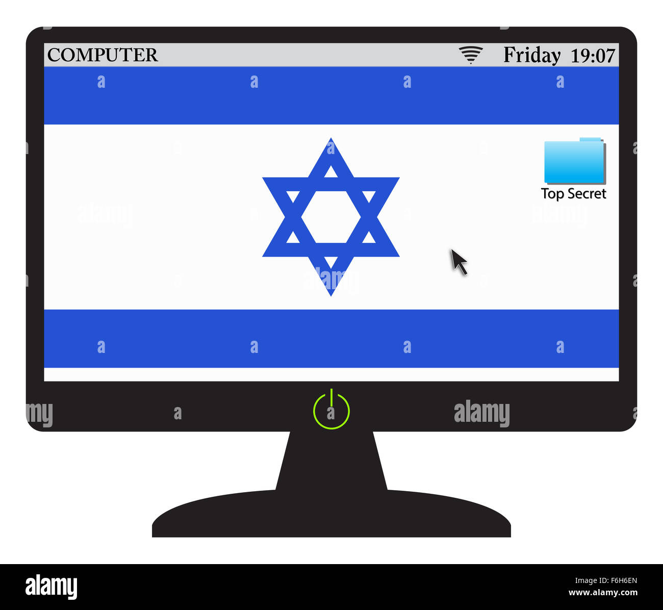 An Israel computer screen with an on button isolated on a white ...