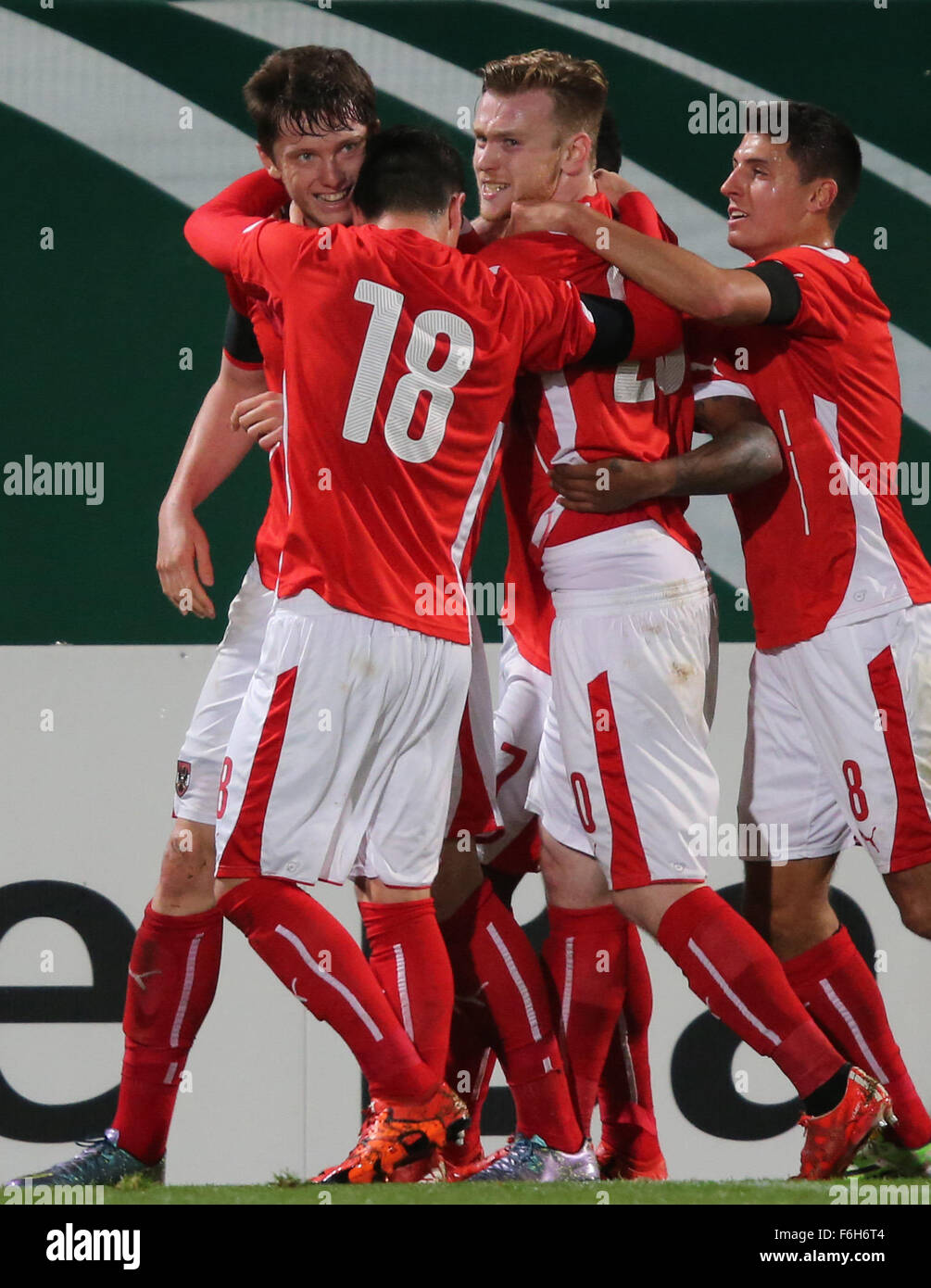 Fuerth, Germany. 17th Nov, 2015. Austria's Michael Gregoritsch (l-r ...