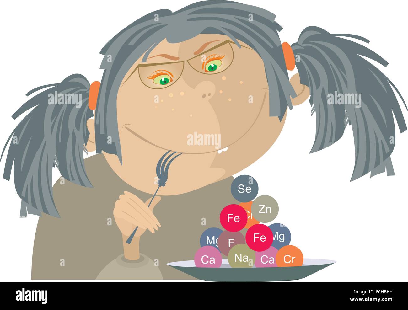 Funny girl with a plate full of vitamin Stock Vector Image & Art - Alamy