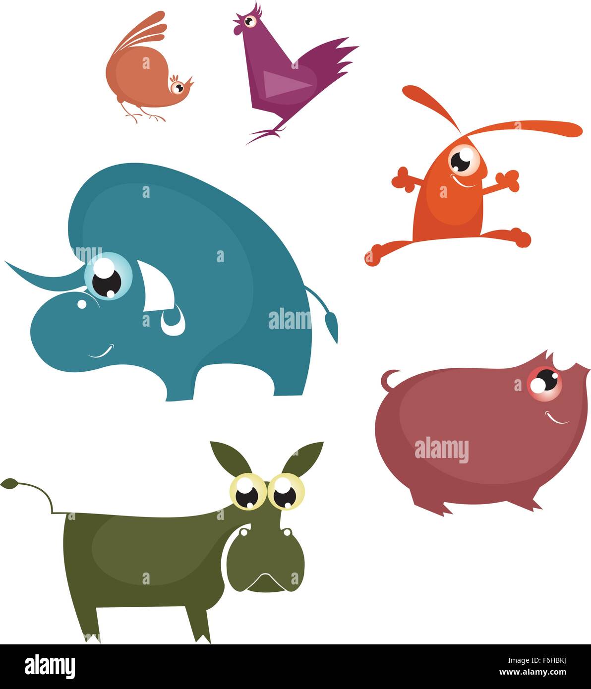 Vector comic farm animals collection for design Stock Vector Image ...