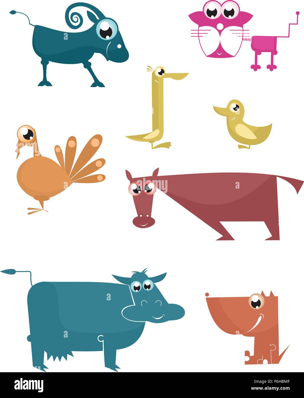Vector comic farm animals collection for design Stock Vector Image ...