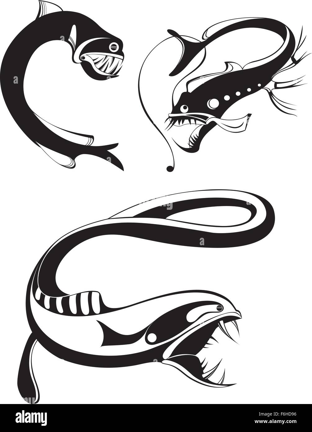 Original black and white predator fishes set Stock Vector Image & Art ...