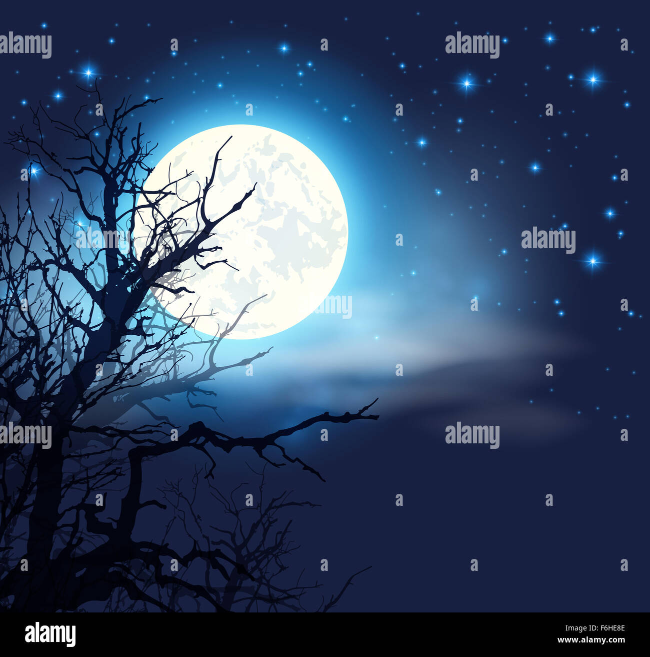 Night sky with a full moon and silhouette of tree Stock Photo - Alamy