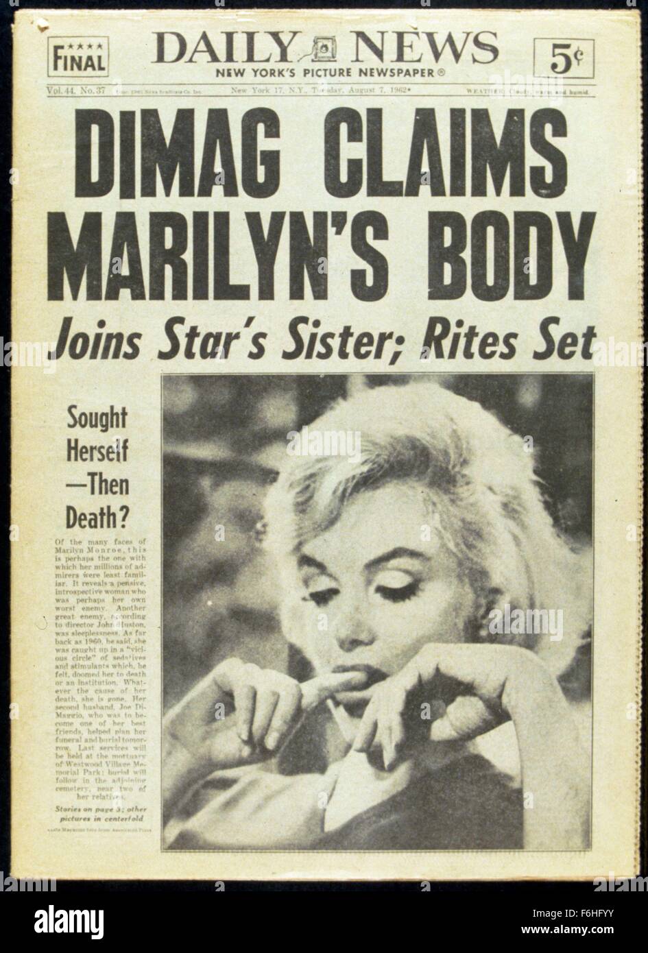 1962 Film Title Daily News New York Pictured Marilyn Monroe