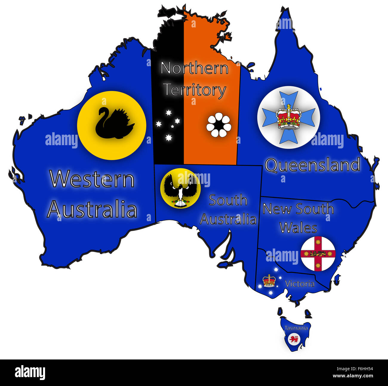 An Australian map outlining the territories with flag designs isolated ...