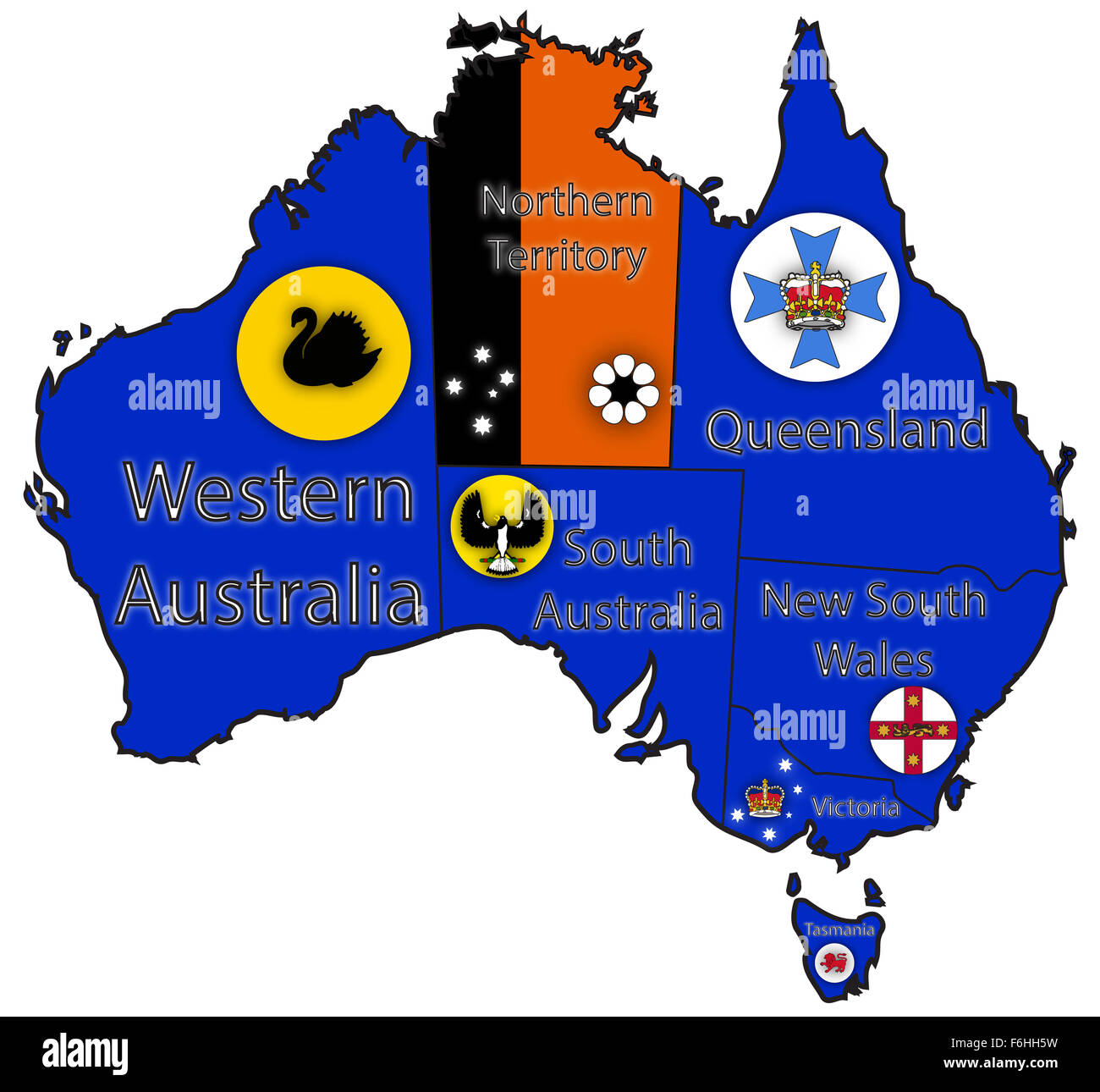 An Australian map outlining the territories and flags isolated on a ...