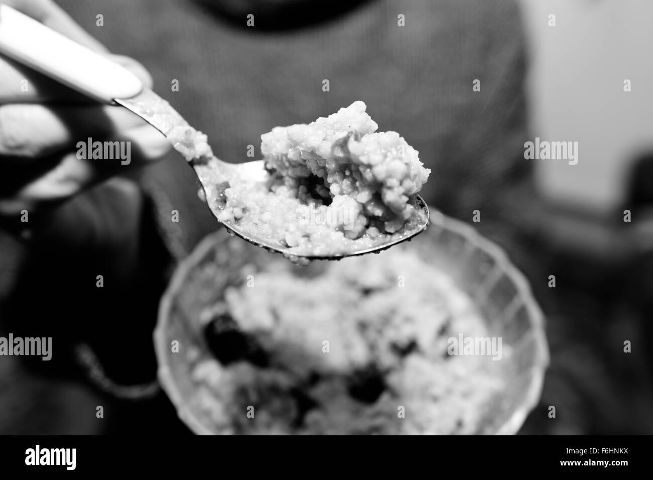 Sweet dessert, millet with cherry jam Stock Photo - Alamy