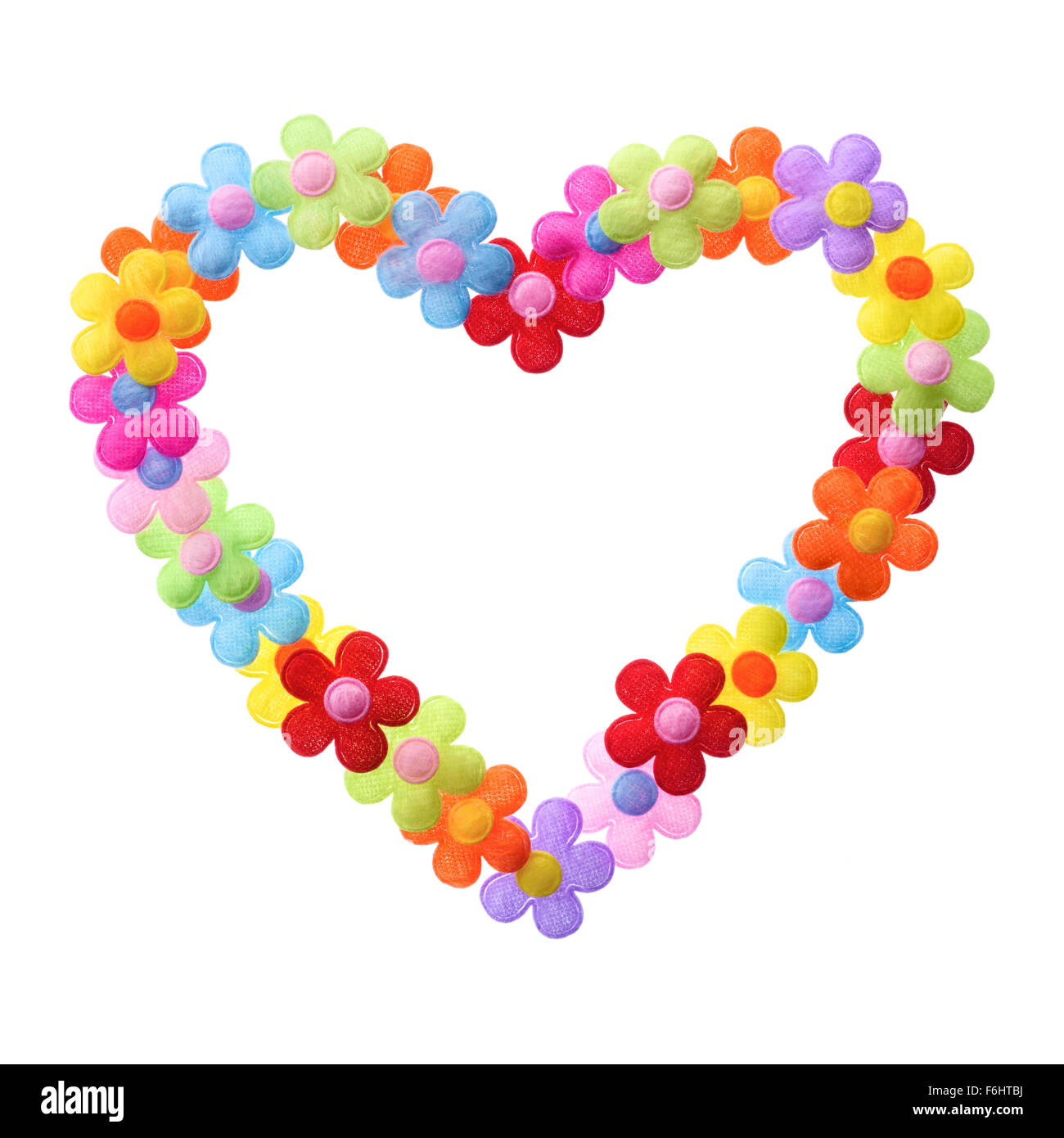 Isolated objects: heart shape contour made of flowers, on white ...