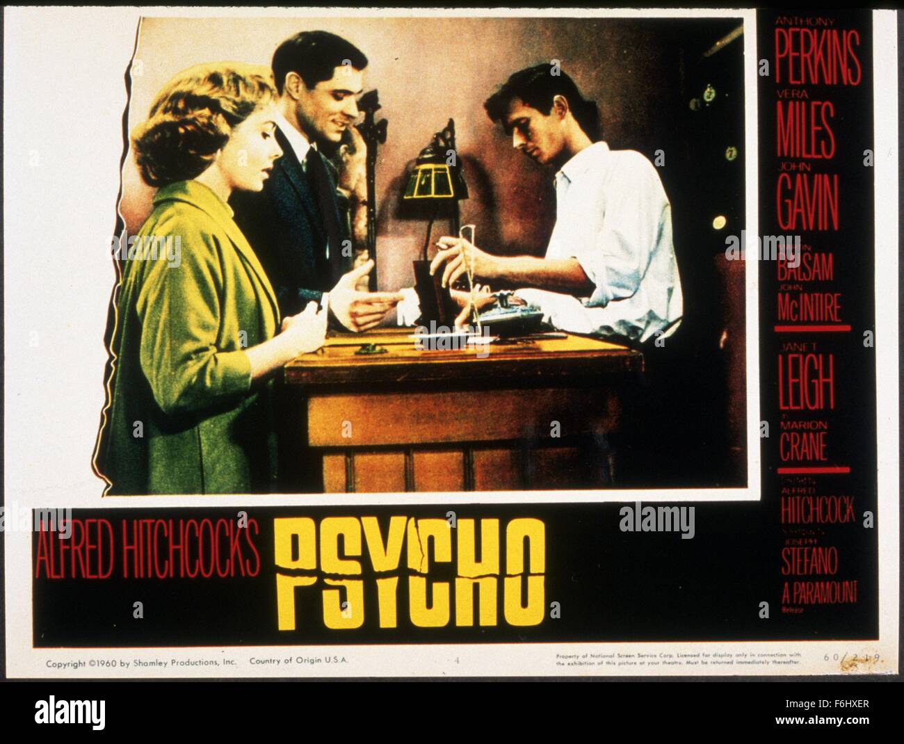 1960, Film Title: PSYCHO, Director: ALFRED HITCHCOCK, Studio: PARAMOUNT ...